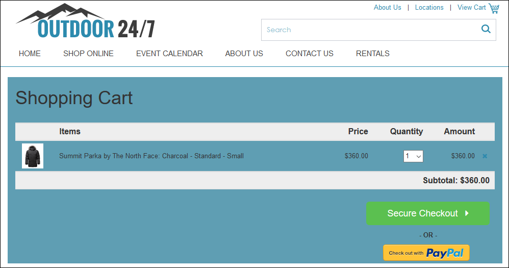 Website Settings: Shopping Cart