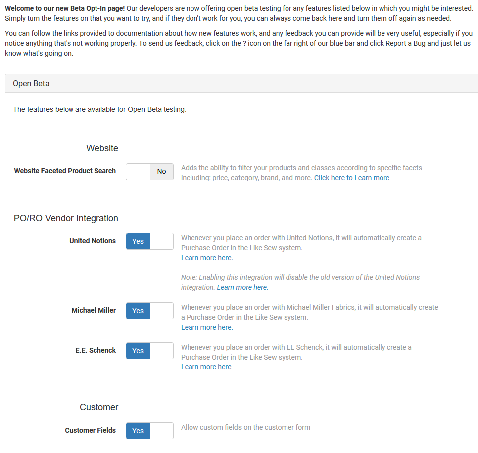 Try New Things: Beta Features