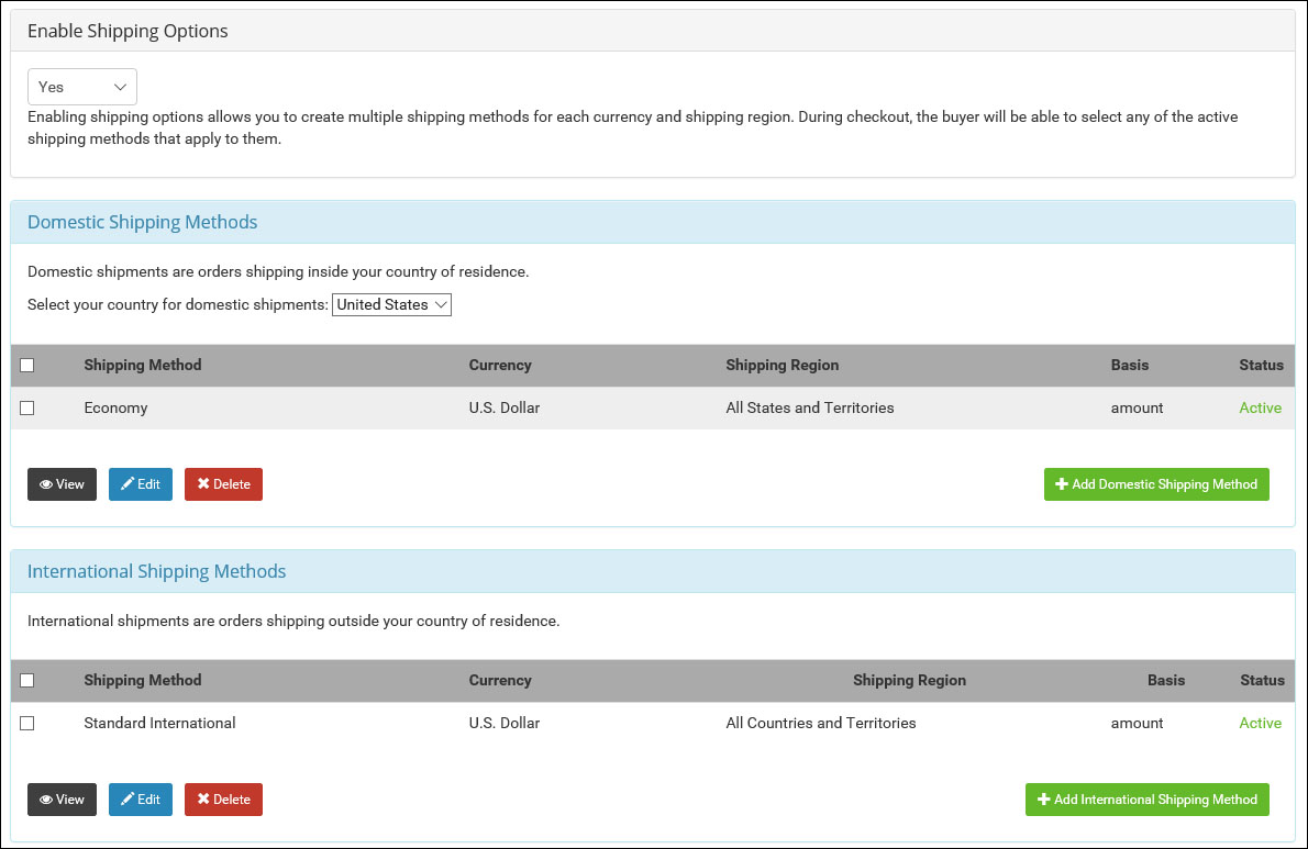Website Settings: Shipping