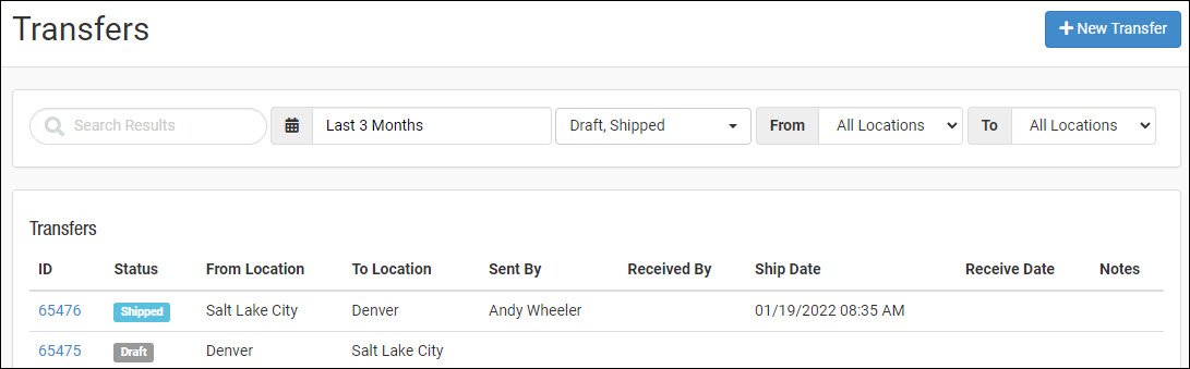 Inventory Transfers Between Locations