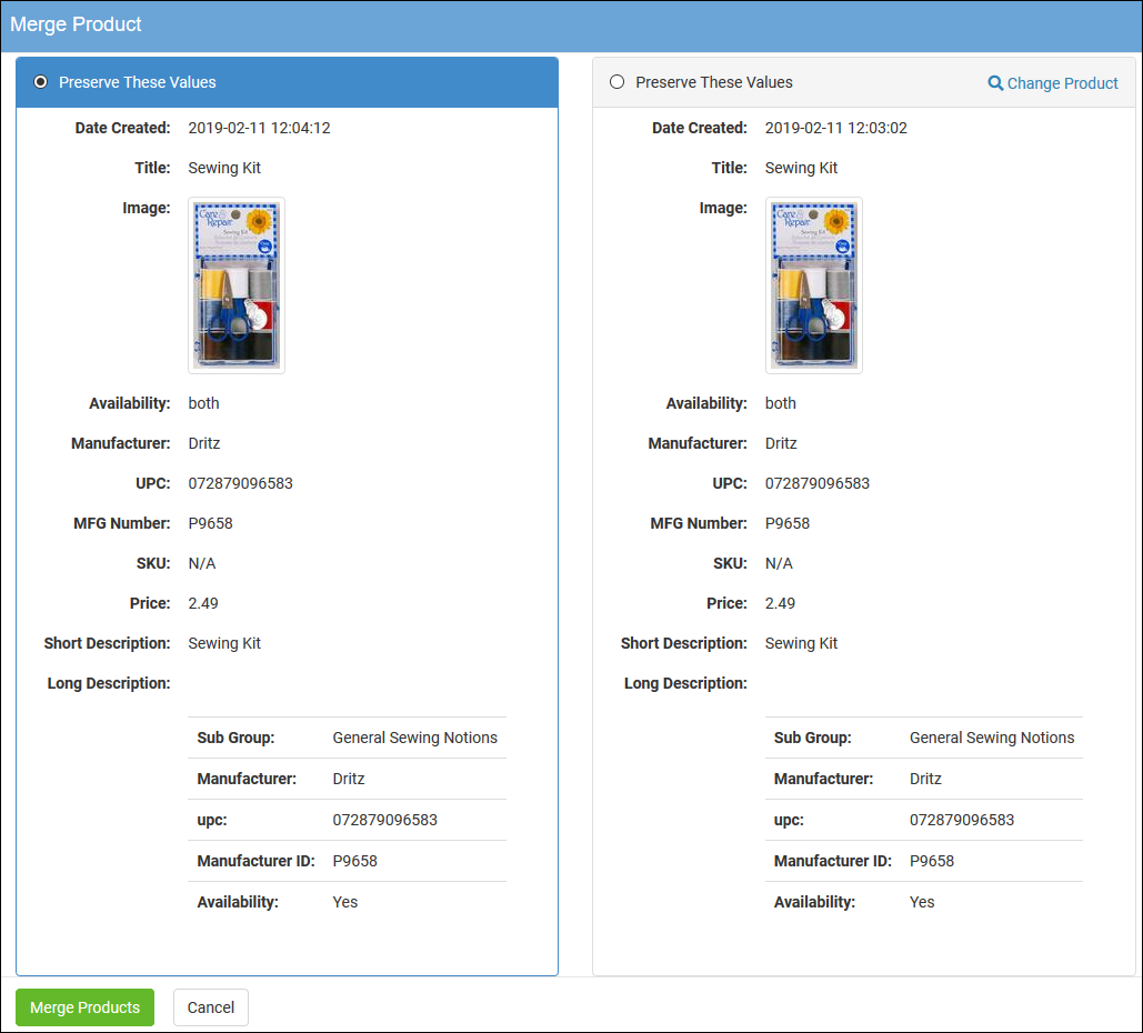 Merge Duplicate Products