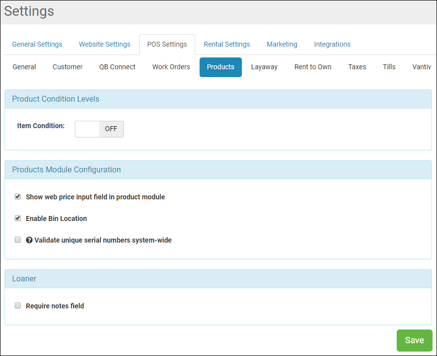 Product Bin Locations