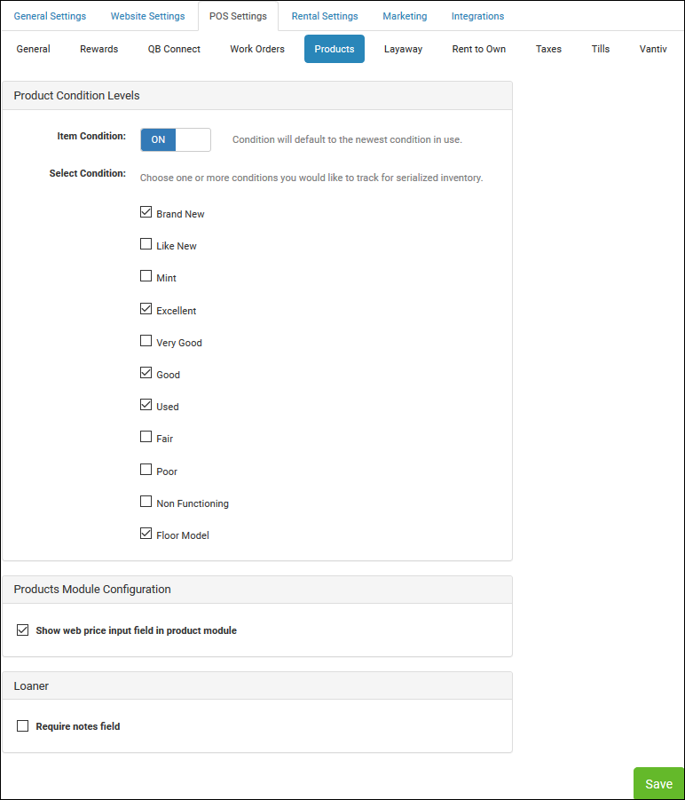 Product Condition Levels