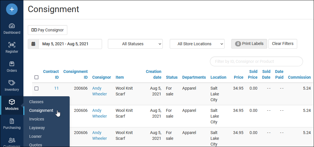 Consignment Selling in the Rain System